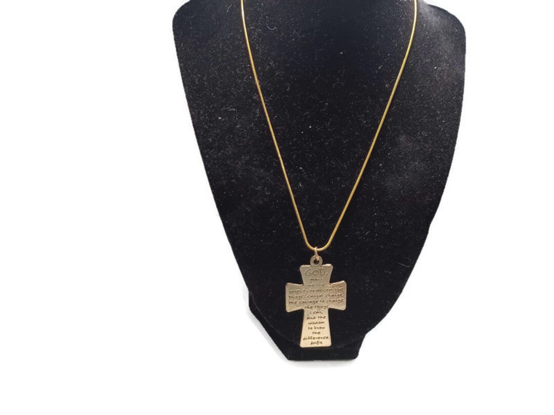 Vtg 90s Sewrenity Prayer Gold Tone Cross Necklace - Etsy