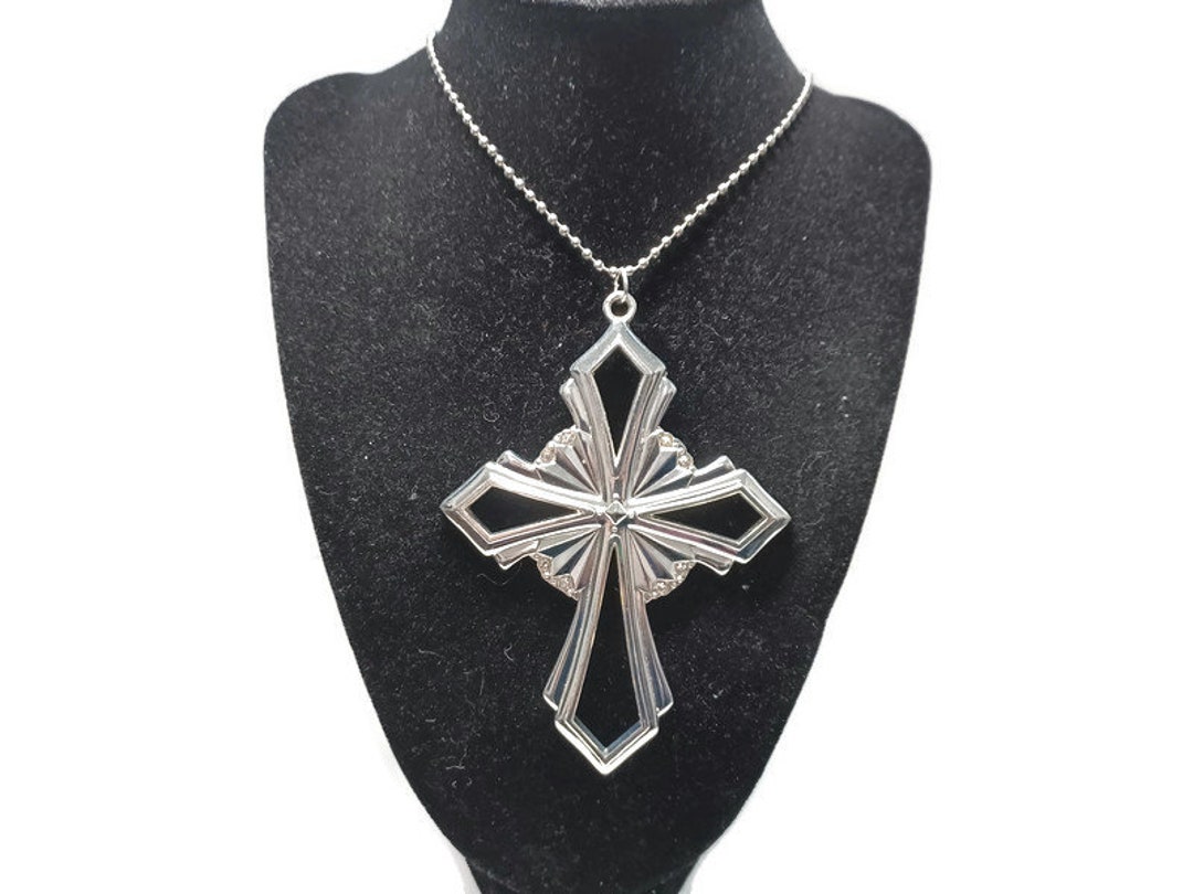 Vtg 90s UNISEX Massive Silver Tone Cross Necklace - Etsy