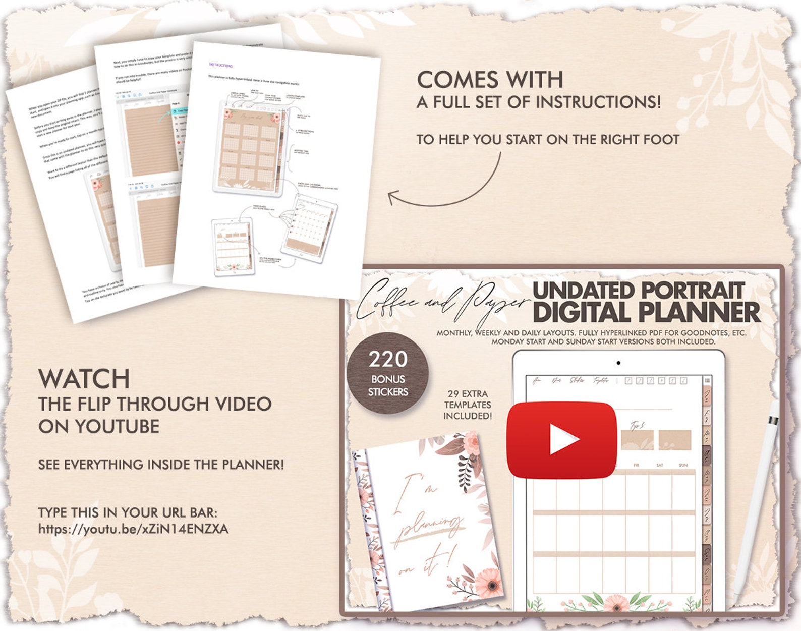 Coffee and Paper Undated Portrait Digital Planner Fully | Etsy