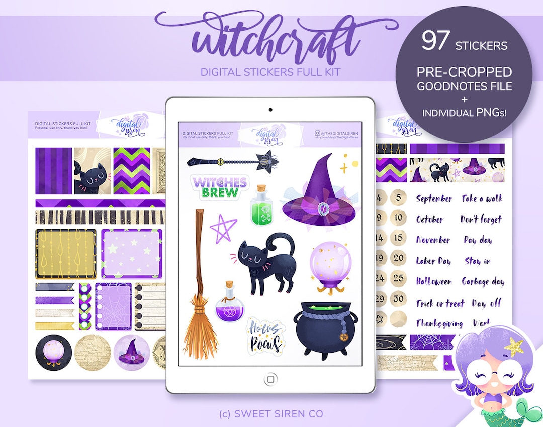 Witchcraft Digital Stickers Full Kit, Halloween Witch Planner Stickers ...