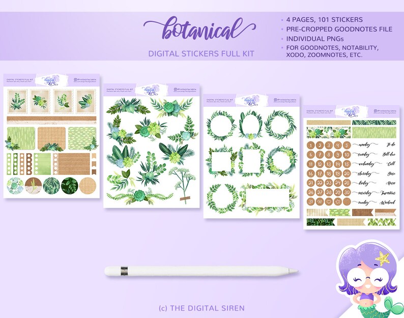 Botanical Digital Stickers Full Kit Plants and Nature Planner - Etsy