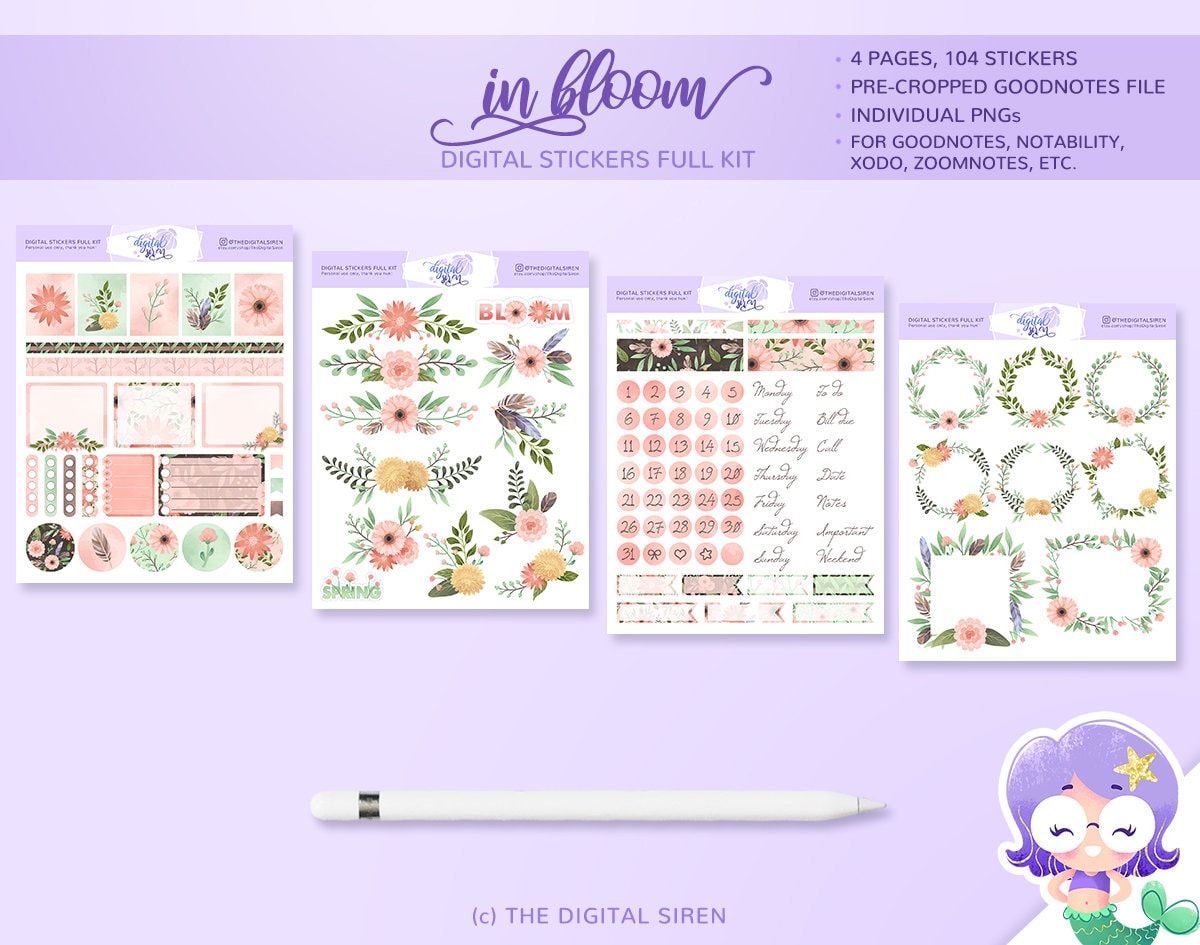 In Bloom Digital Stickers Full Kit Flowers and Floral Planner - Etsy