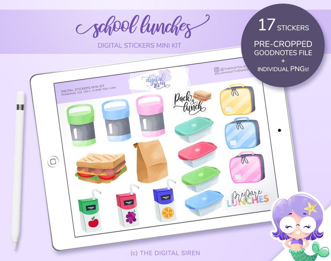 School Lunches Digital Stickers Mini Kit, Back to School Digital ...