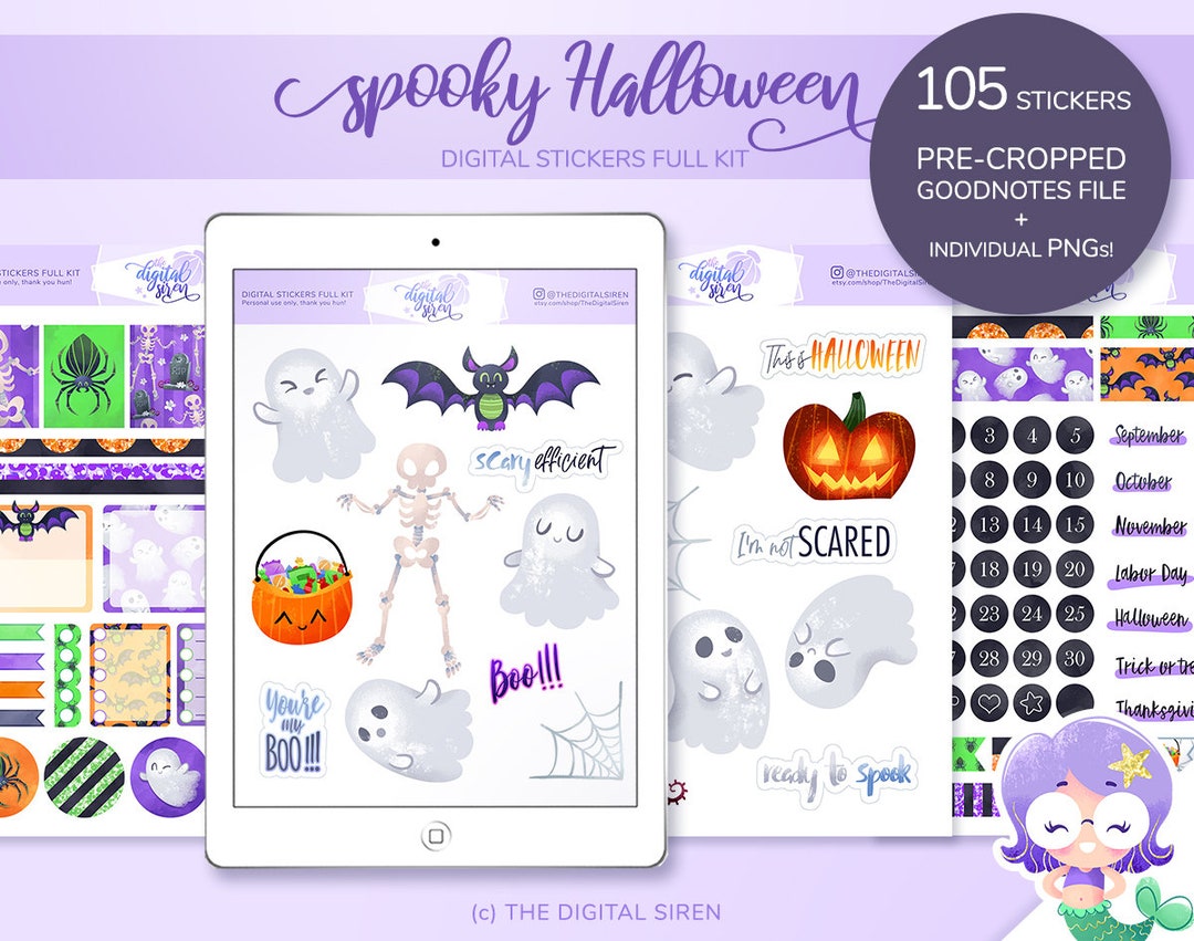 Spooky Halloween Digital Stickers Full Kit, Digital Planner Stickers ...