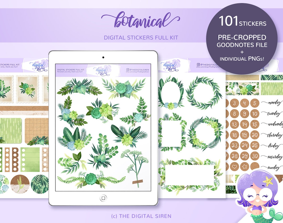 Botanical Digital Stickers Full Kit, Plants and Nature Planner Stickers ...