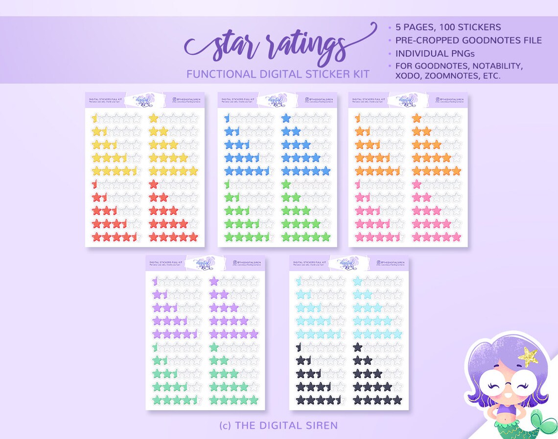 Star Ratings Functional Stickers Kit, 5 Stars Rating Stickers Pre ...