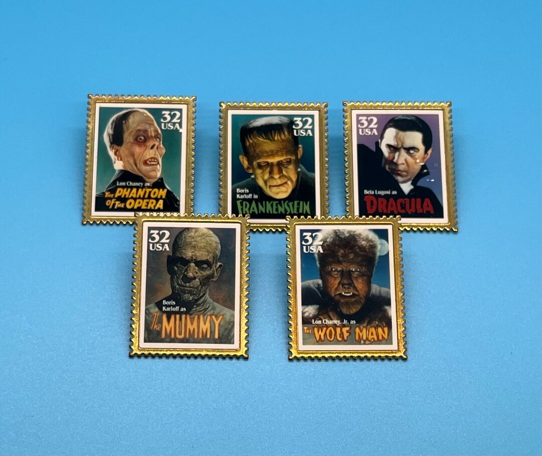 1997 USPS Classic Monster Stamp Pins set of 5 - Etsy