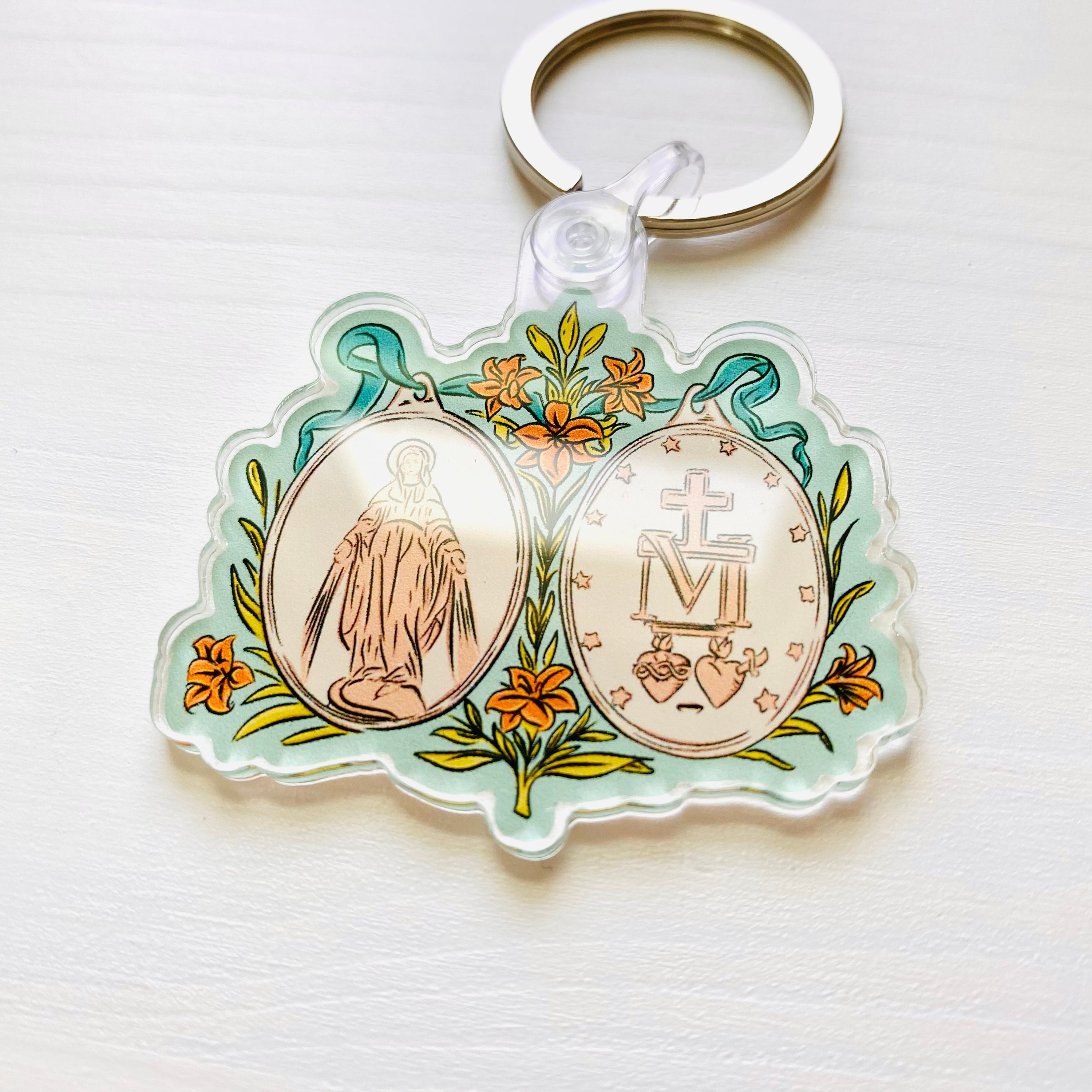 Miraculous Medal Keychain Catholic Keychain Marian Key - Etsy