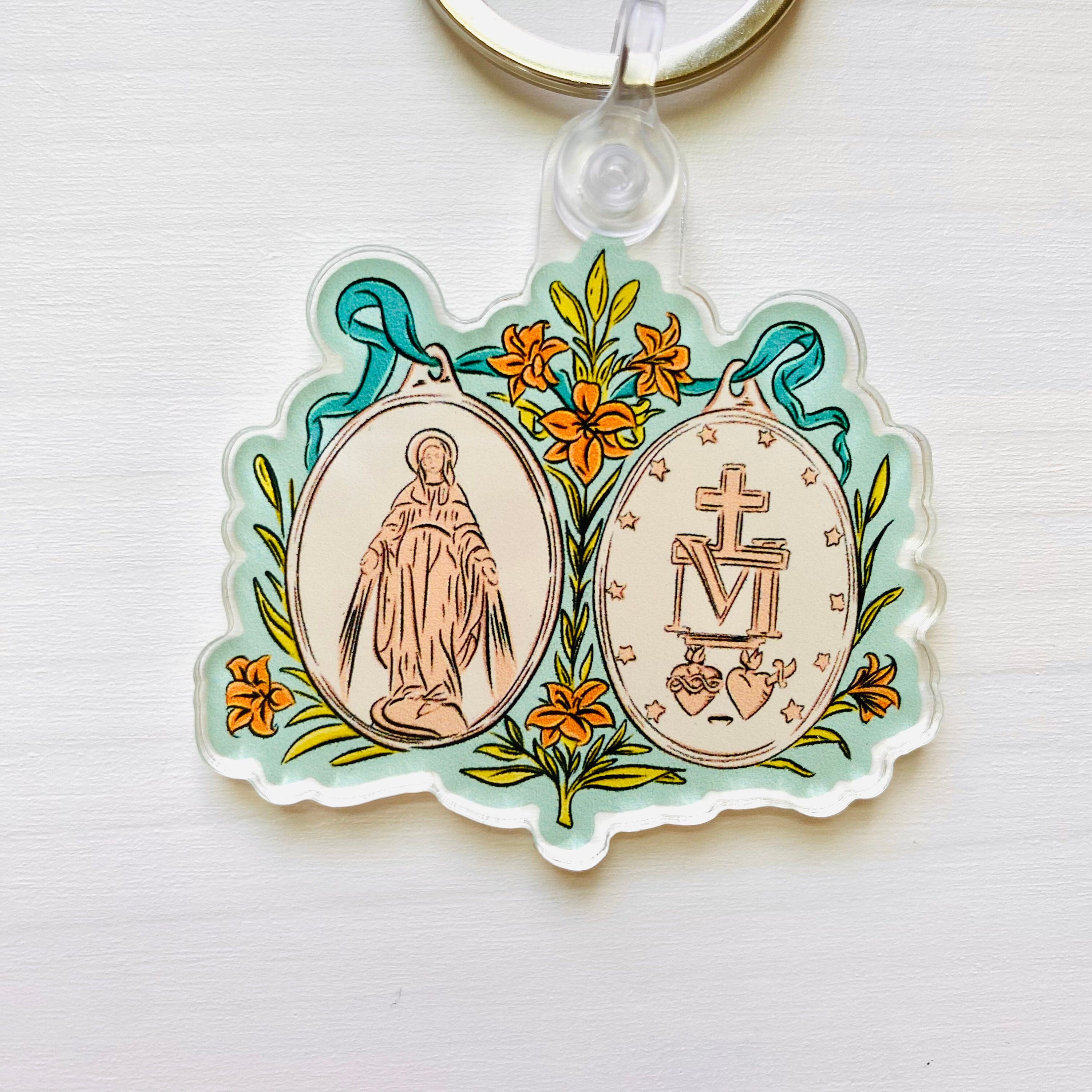 Miraculous Medal Keychain Catholic Keychain Marian Key - Etsy
