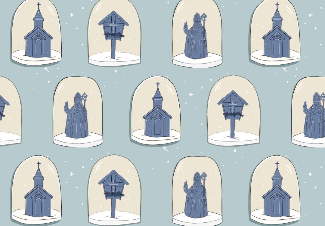 Catholic Snow Globe Christmas Wrapping Paper Sheets - Hand Drawn Gift ...