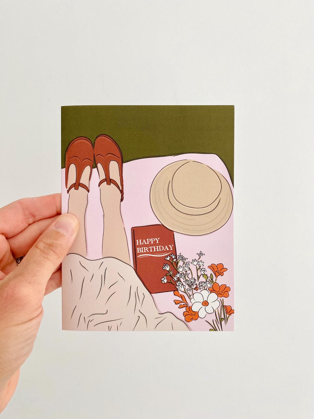 Hand-drawn Cottagecore Birthday Card: Garden Scene - Etsy
