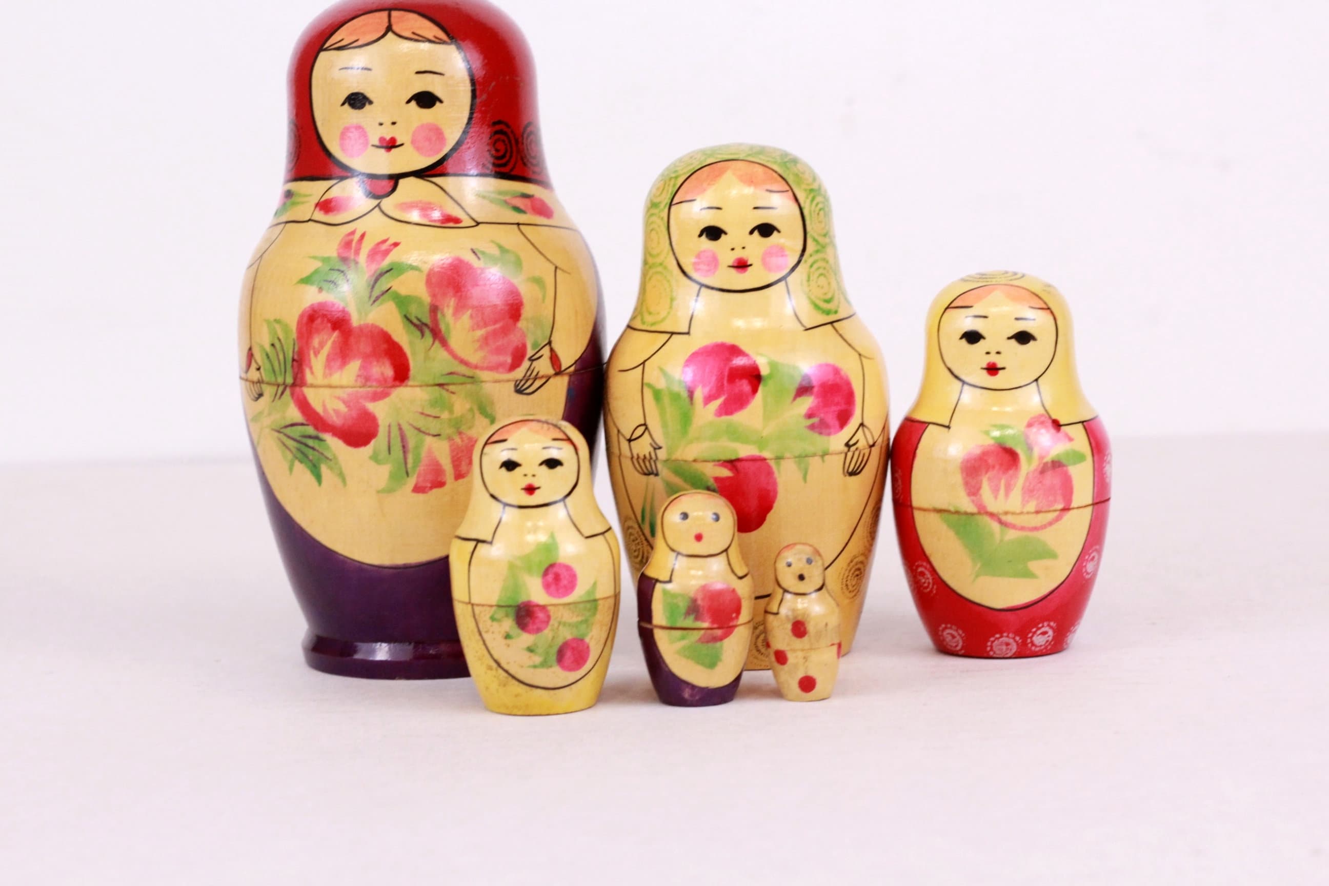 Russian Wood Doll Matryoshka Vintage Wooden Dolls Set of Six | Etsy