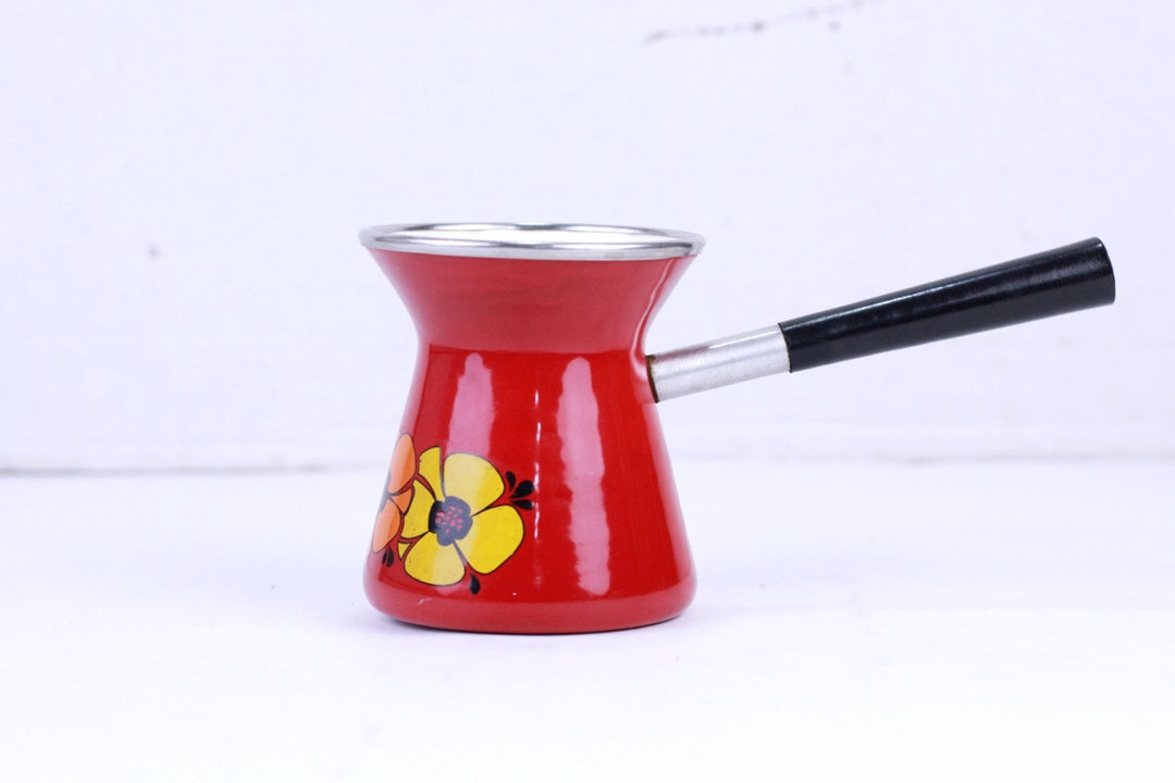 Vintage Enamel Turkish Coffee Pot: Red Floral Primitive Coffee Maker - Etsy