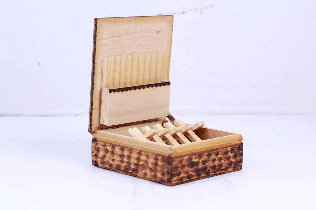 Vintage Wooden Folding Cigarette Box, 20 Cigarettes Holder, Smoker ...