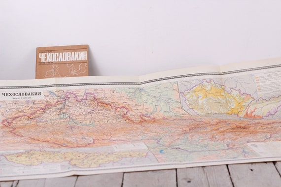 Vintage Czechoslovakia Geographical Map 1980's Printed in | Etsy