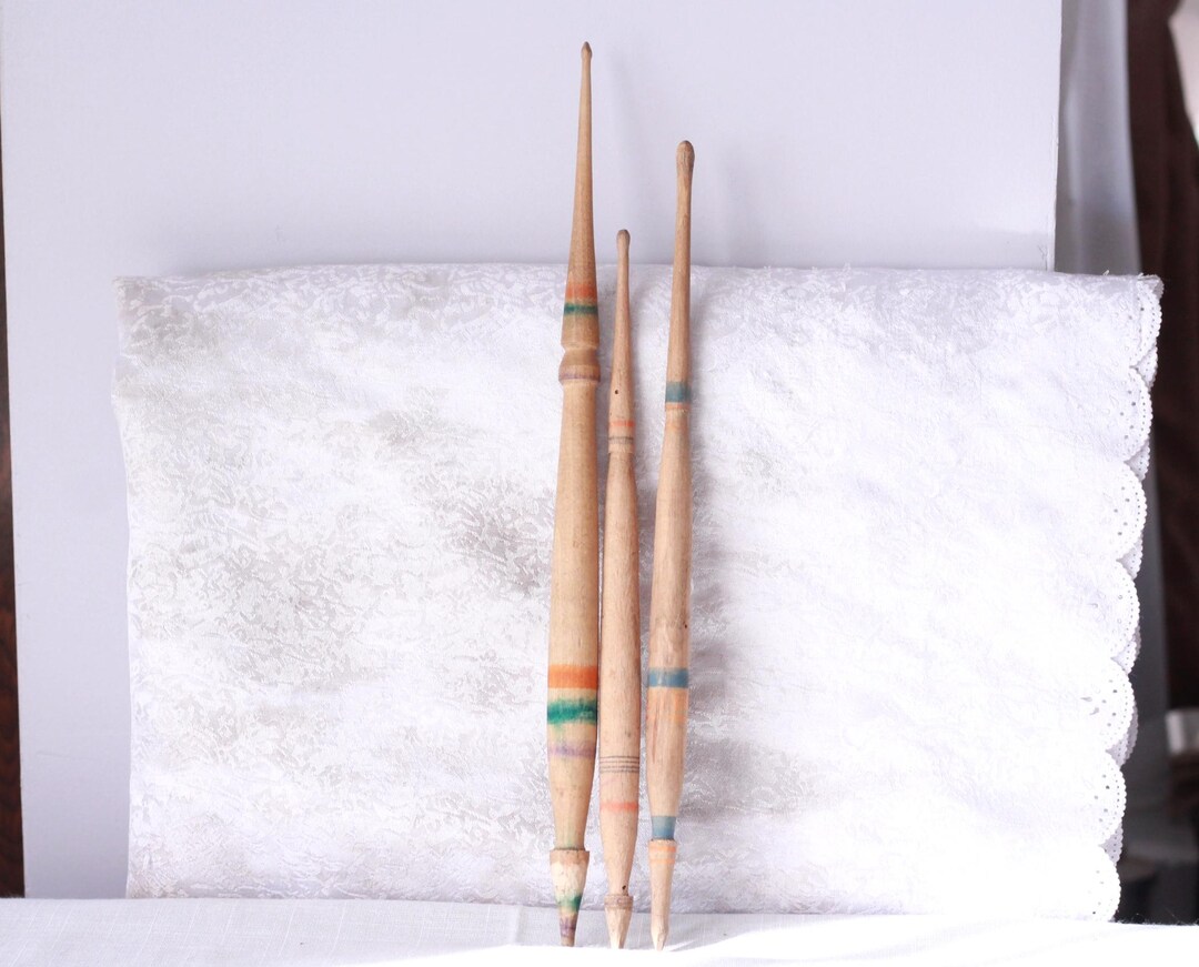 Vintage Wooden Wool Spindles, Set of 3 Wooden Supplies, Antique Cottage ...