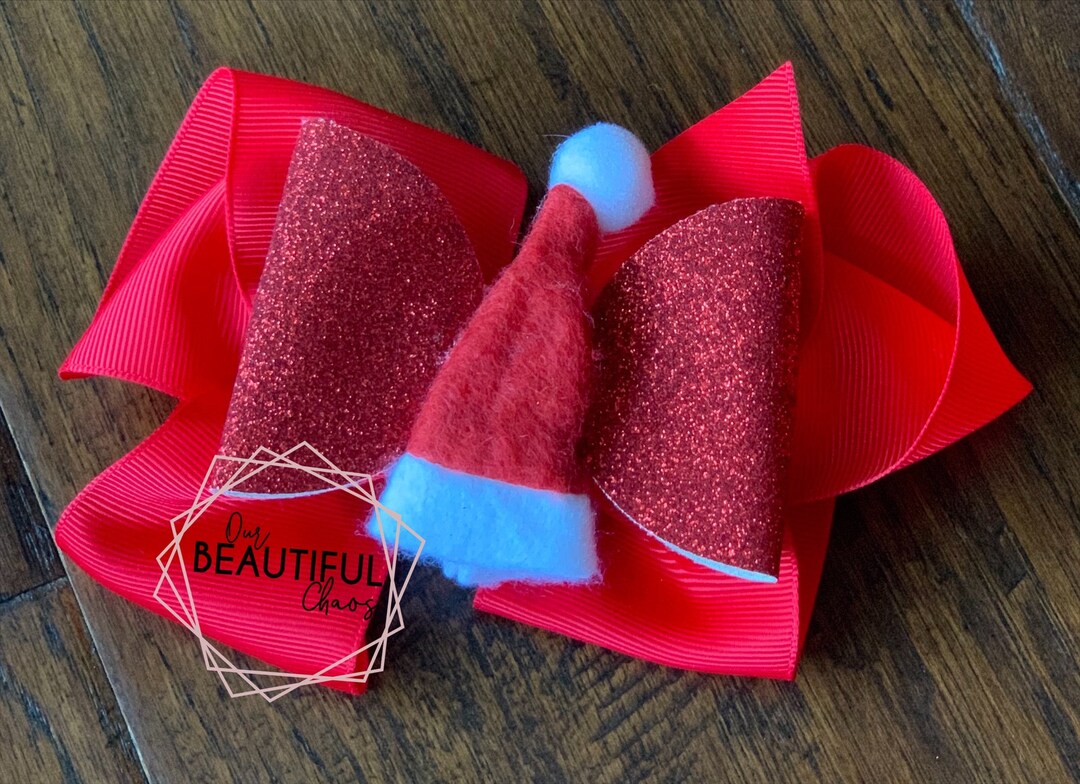Large Red Glitter With Santa Hat on a 6 Inch Ribbon Alligator - Etsy