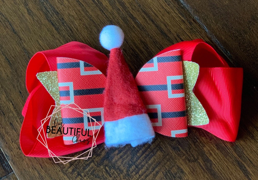 Large Santa Buckle on Gold Glitter With Santa Hat on 6 Inch Ribbon ...