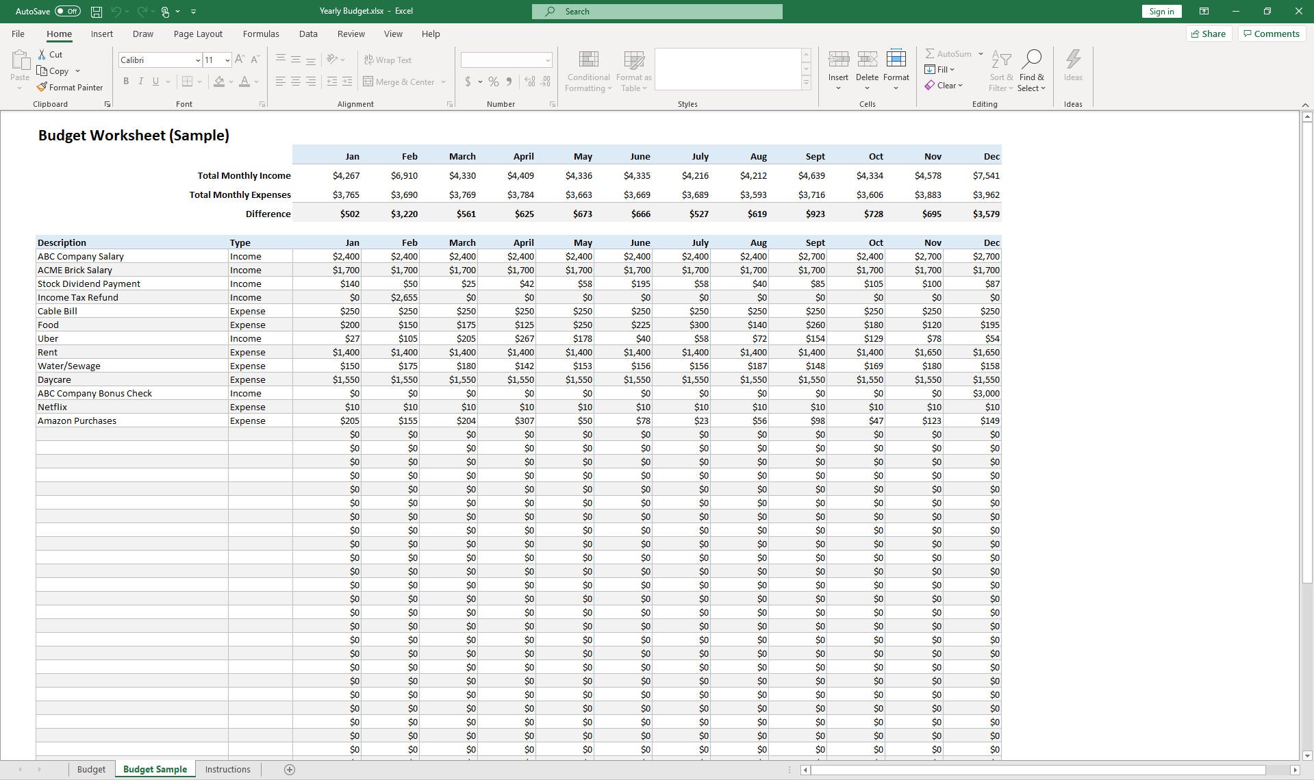 Yearly Budget Worksheet - Etsy
