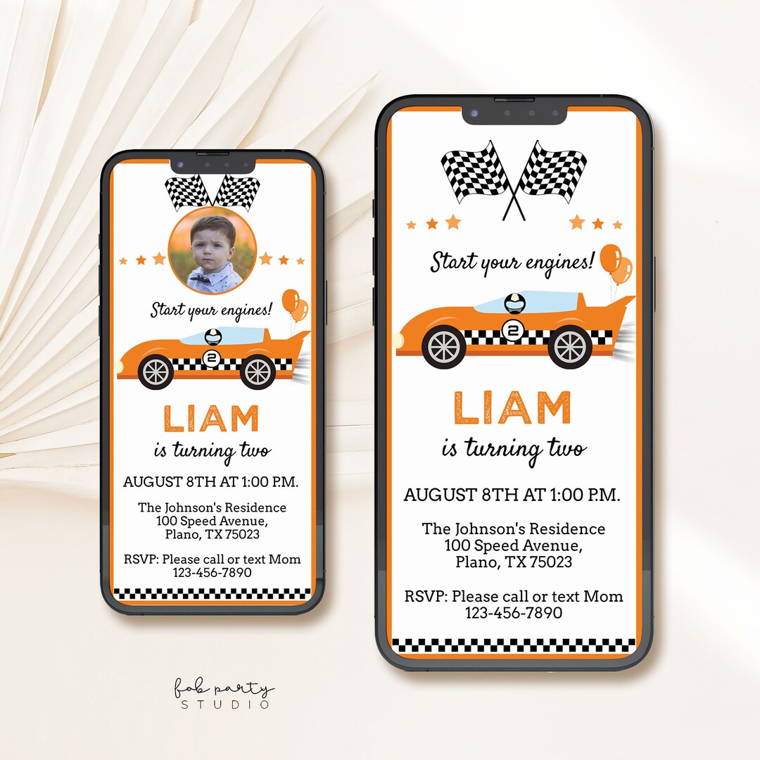 Race Car Birthday Party Invitation Digital Template, Orange Car ...