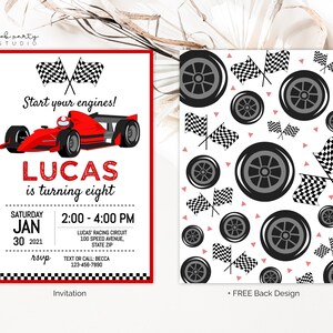 Red Race Car Birthday Party Invitation + Favor Tag Digital Template ...