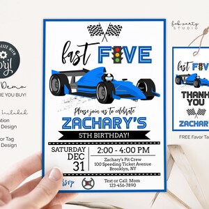 Race Car Fast Five Birthday Party Invitation Favor Tag Digital Template ...