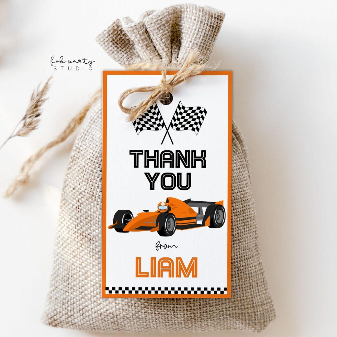 Orange Race Car Birthday Party Favor Tag | Customizable Race Car Theme ...