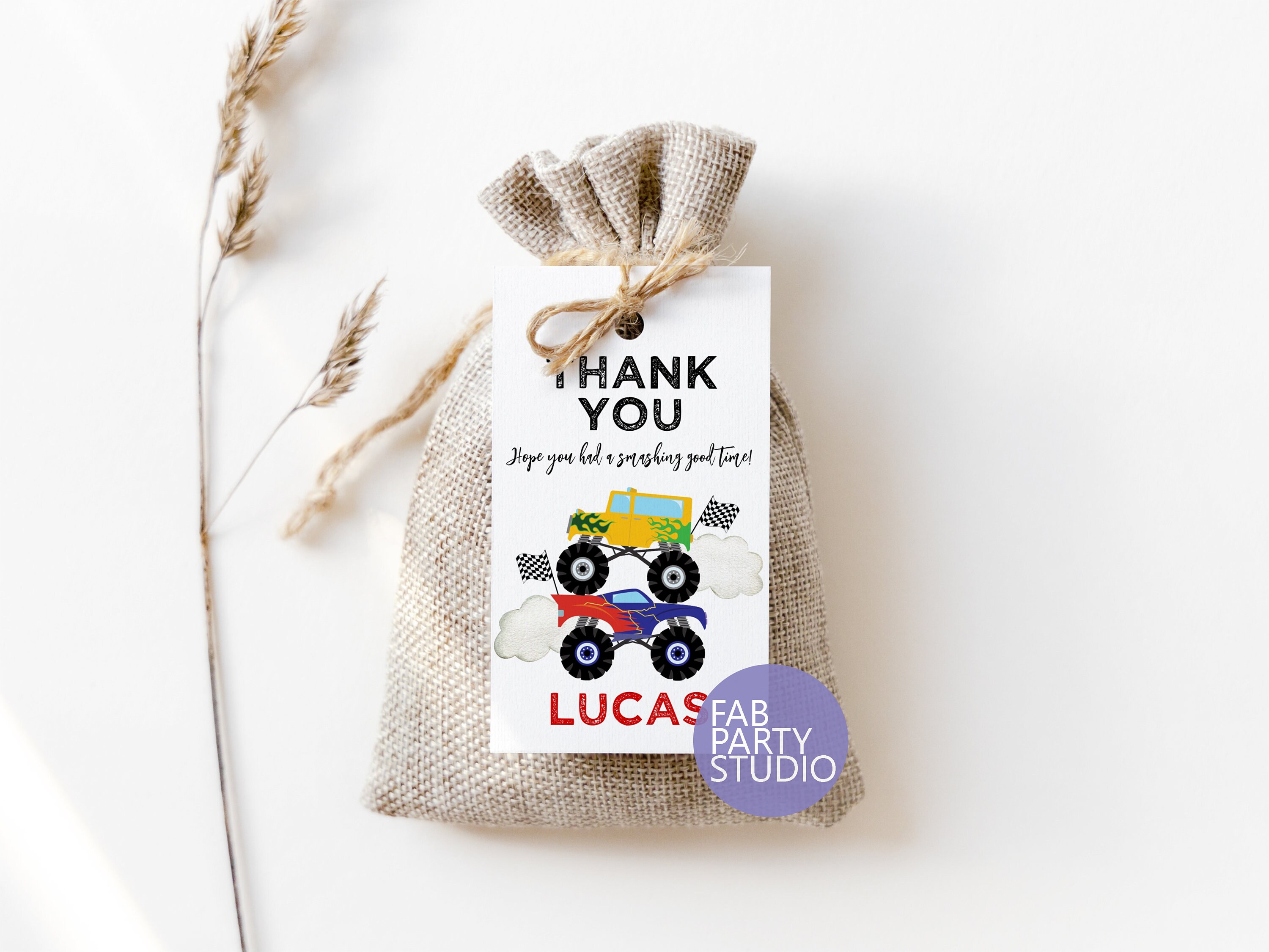 Monster Truck Birthday Party Favor Tag Template Trucks Loot - Etsy