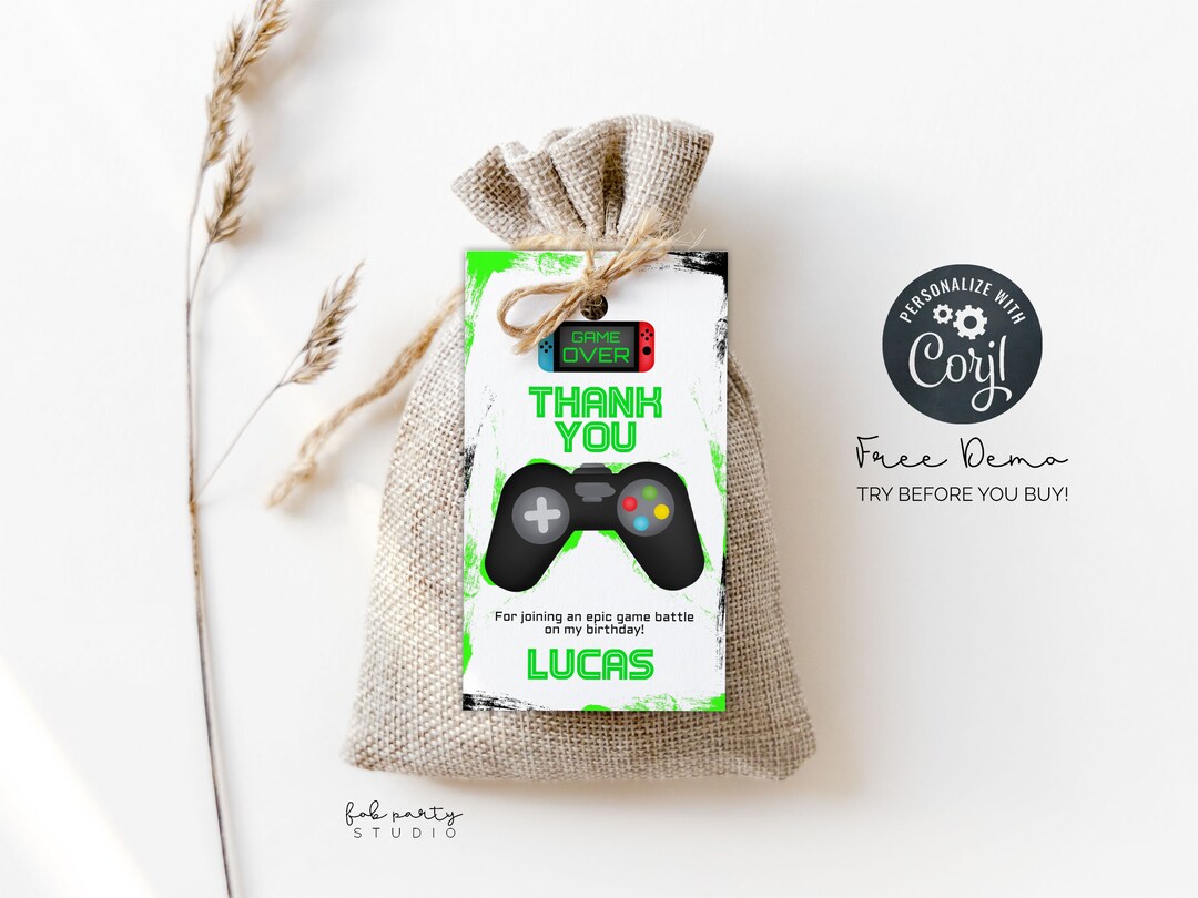 Gamer Birthday Party Favor Tag Template, Online Gaming Loot Bag ...