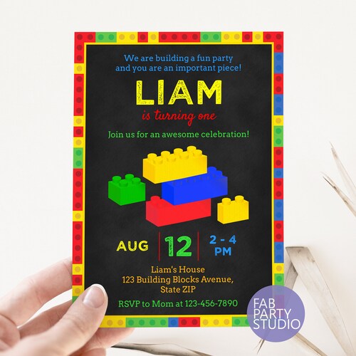 Building Blocks Birthday Party Invitation Colorful Bricks - Etsy