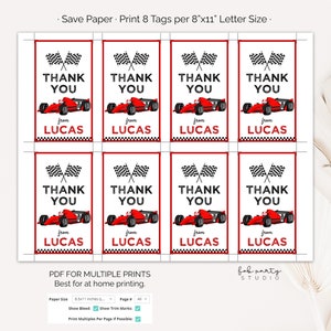 Red Race Car Birthday Party Invitation + Favor Tag Digital Template ...