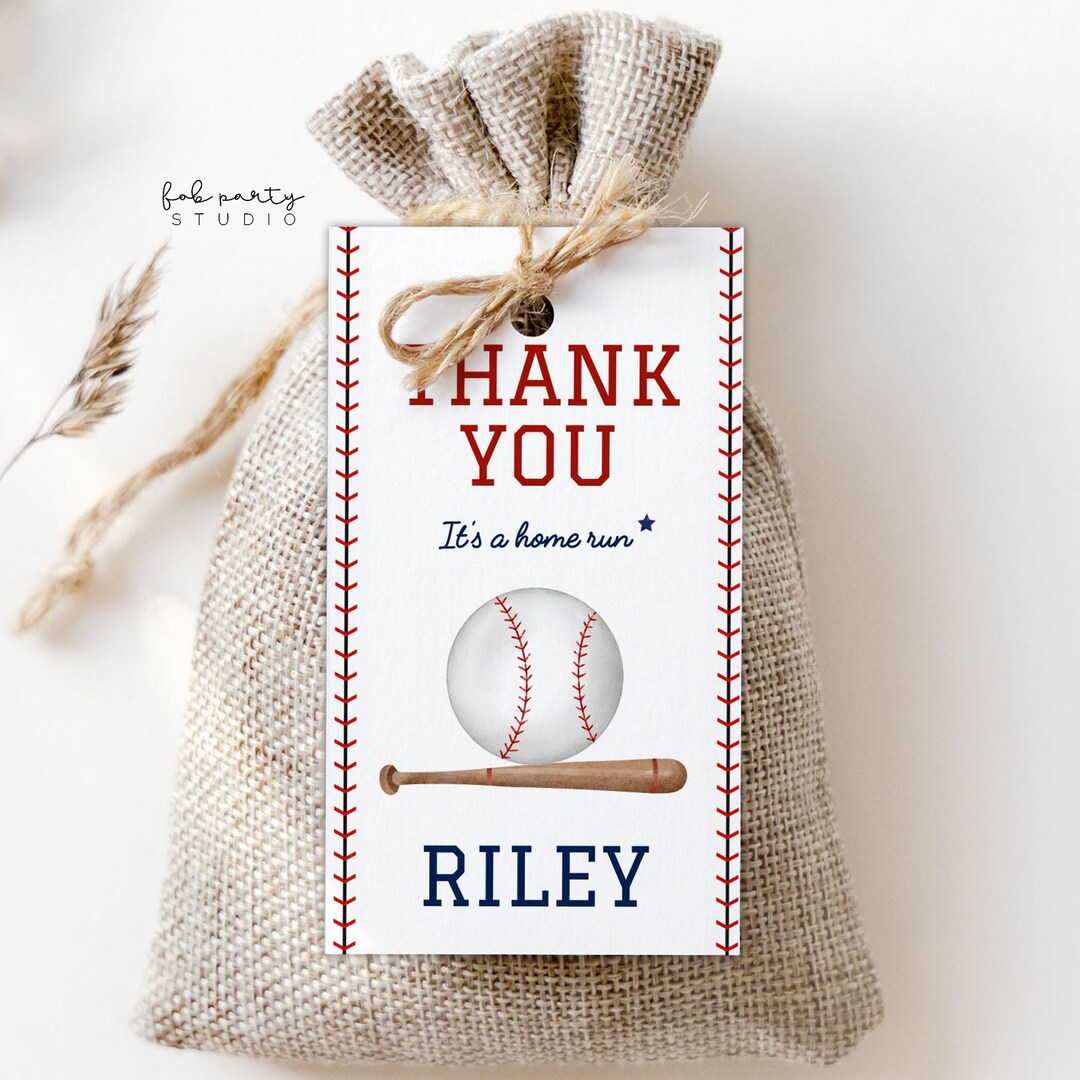 Minimalist Baseball Birthday Party Favor Tag | Editable Sports Game ...