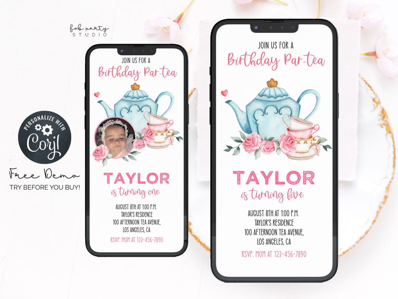 Birthday Par-tea Invitation Digital Template Time for Tea - Etsy