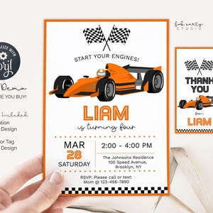 Race Car Birthday Party Invitation + Favor Tag Digital Template ...