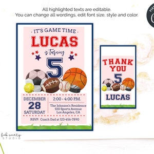 All Star Sports Birthday Party Invitation + Favor Tag Digital Template ...