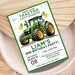 Green Tractor Birthday Invitation & Favor Tag | Rustic Farm Theme ...