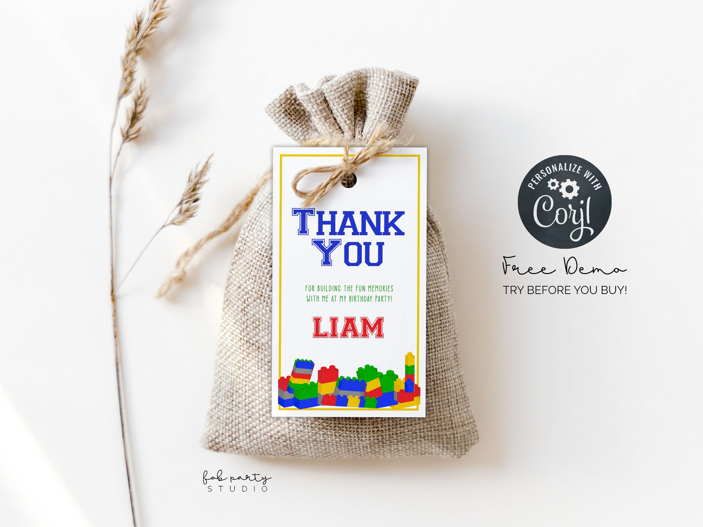 Building Blocks Birthday Party Favor Tag Template Brick Toys - Etsy