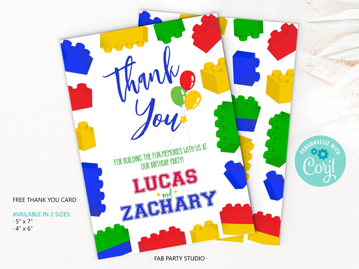 Building Blocks Joint Birthday Party Invitation Toy Bricks - Etsy