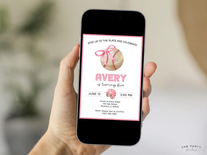 Baseball Birthday Invitation & Favor Tag | Girl Sports Pink Party ...