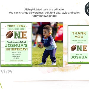 Football First Down Birthday Party Invitation With Photo Favor Tag, Boy ...
