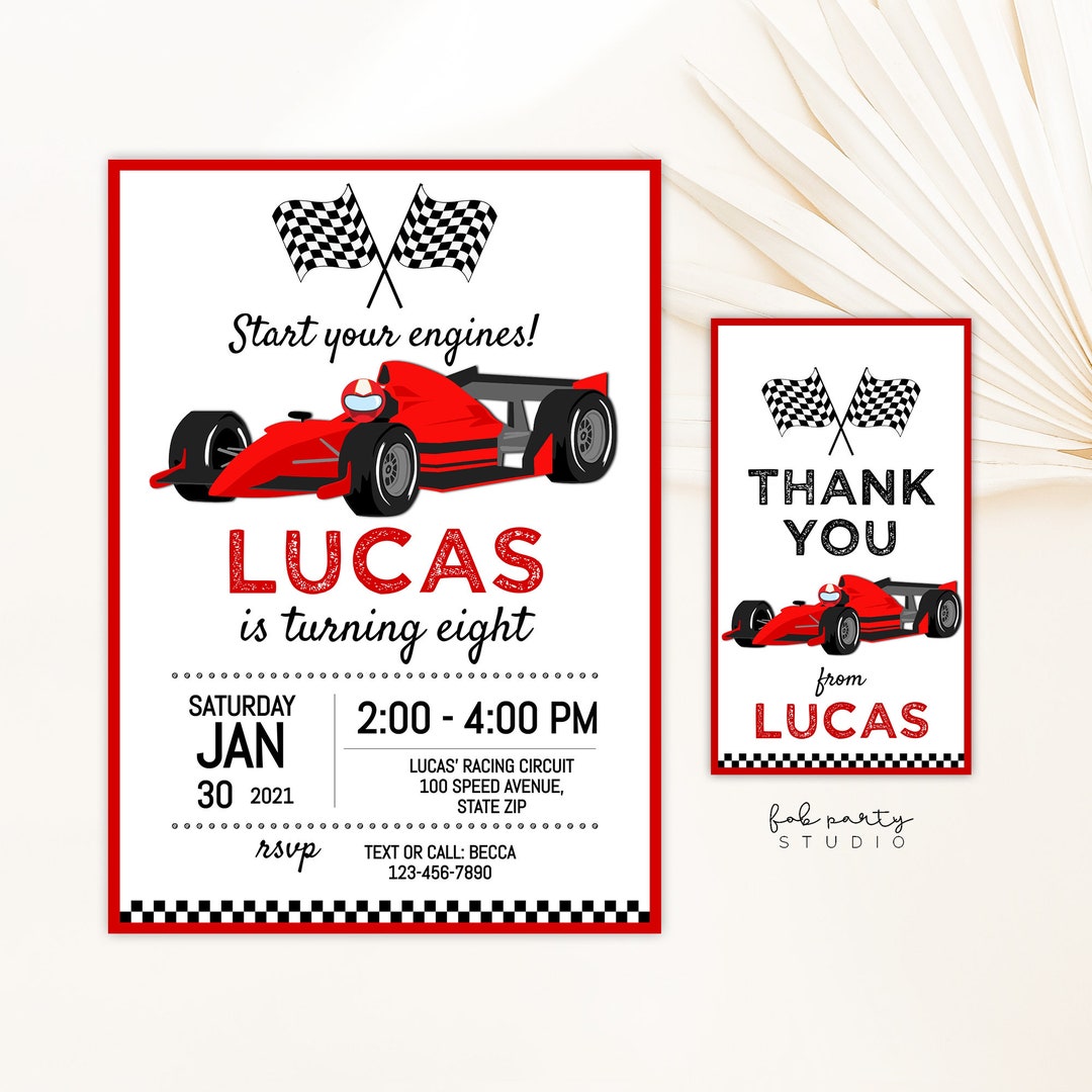 Red Race Car Birthday Party Invitation Favor Tag Digital - Etsy