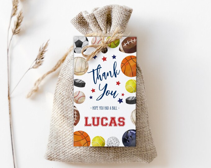 Sports Birthday Thank You Tags, Sports Favor Tags, Sports Birthday ...