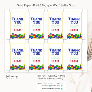 Building Blocks Birthday Party Favor Tag Template | Brick Toys Loot Bag ...