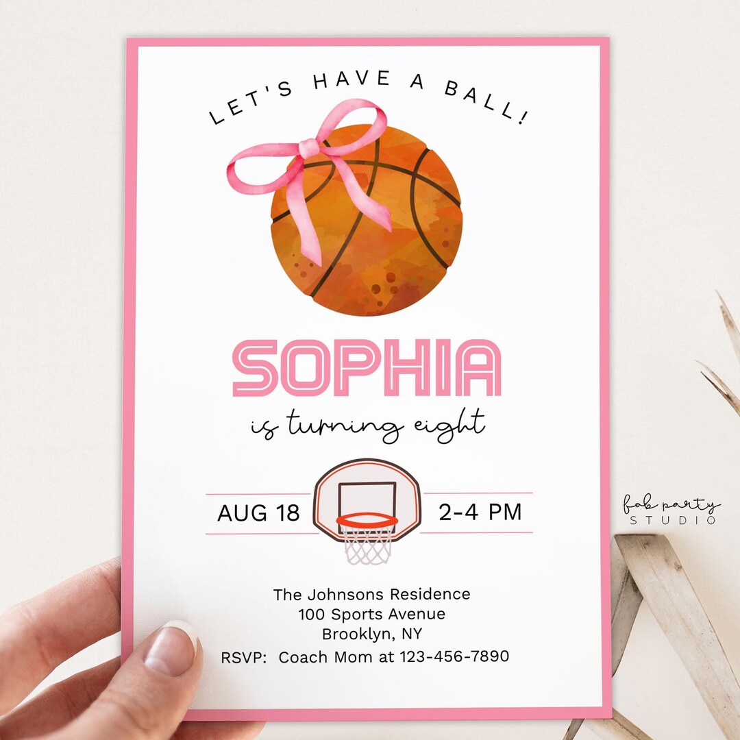 Pink Basketball Girl Birthday Party Invitation Digital Template ...