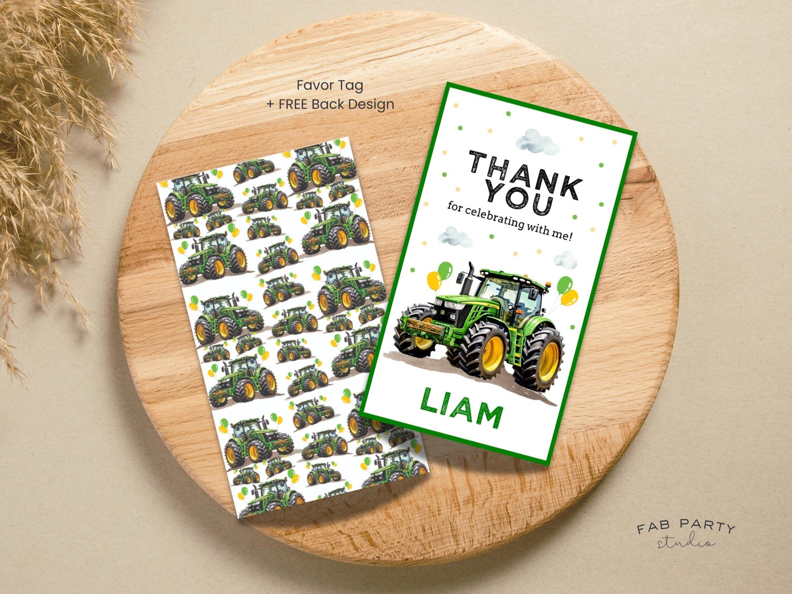 Green Tractor Birthday Invitation & Favor Tag | Rustic Farm Theme ...