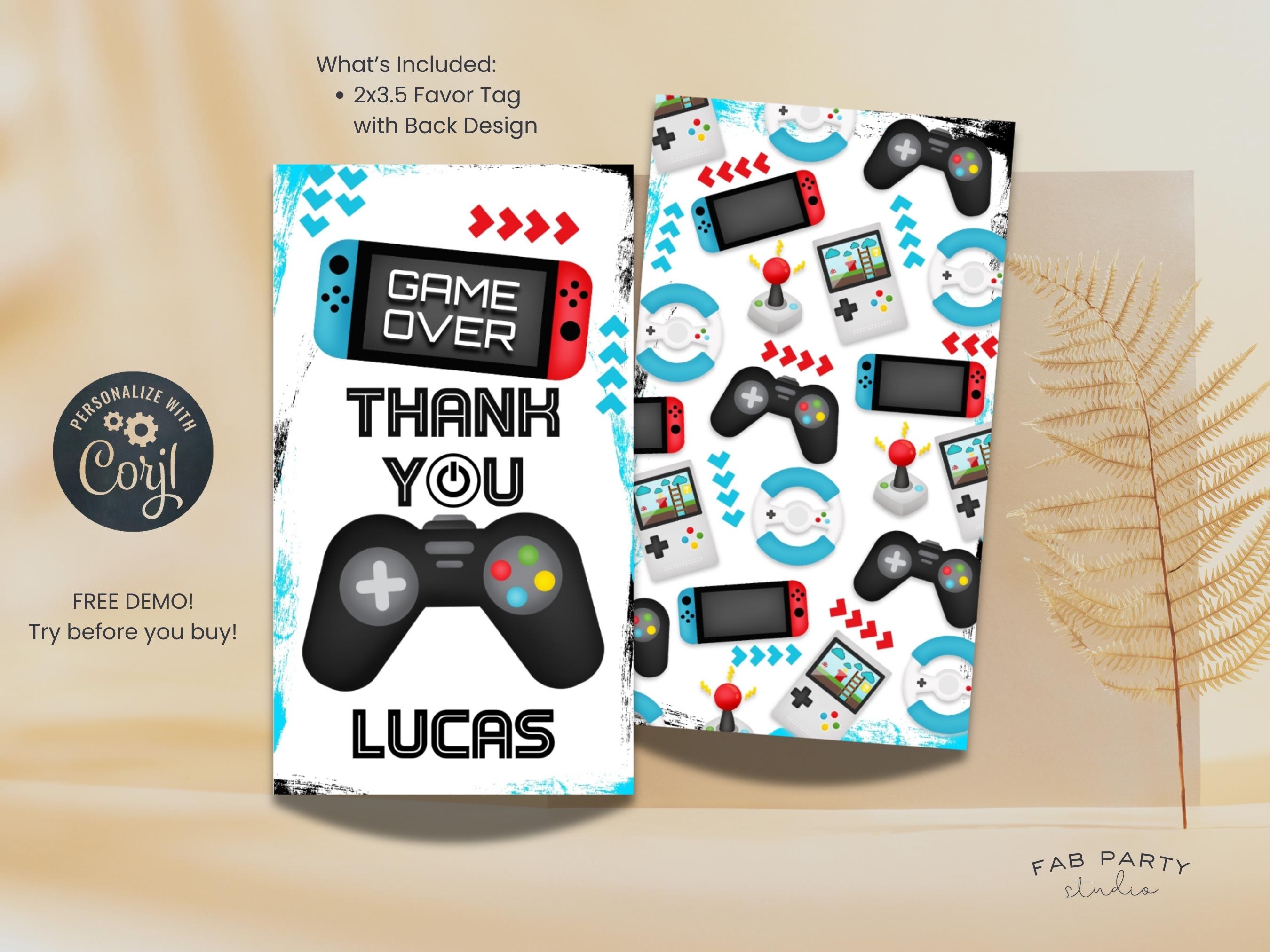Gamer Birthday Party Favor Tag Digital Template | Editable Video Game ...