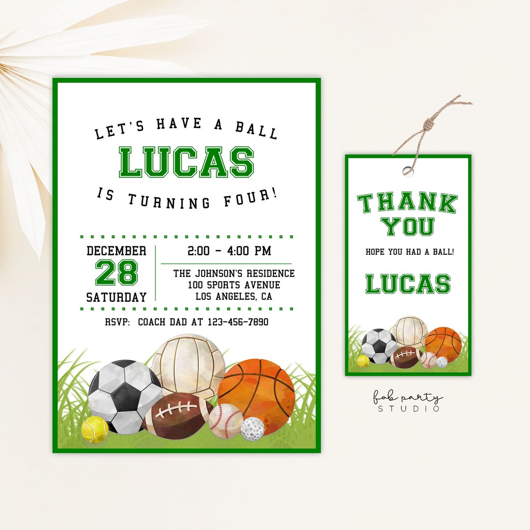 Sports Birthday Party Invitation Favor Tag All Star Game Player Sports ...