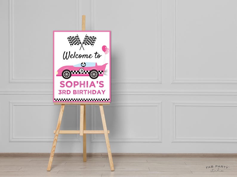 Pink Race Car Party Welcome Sign | Girls Racing Theme Birthday ...