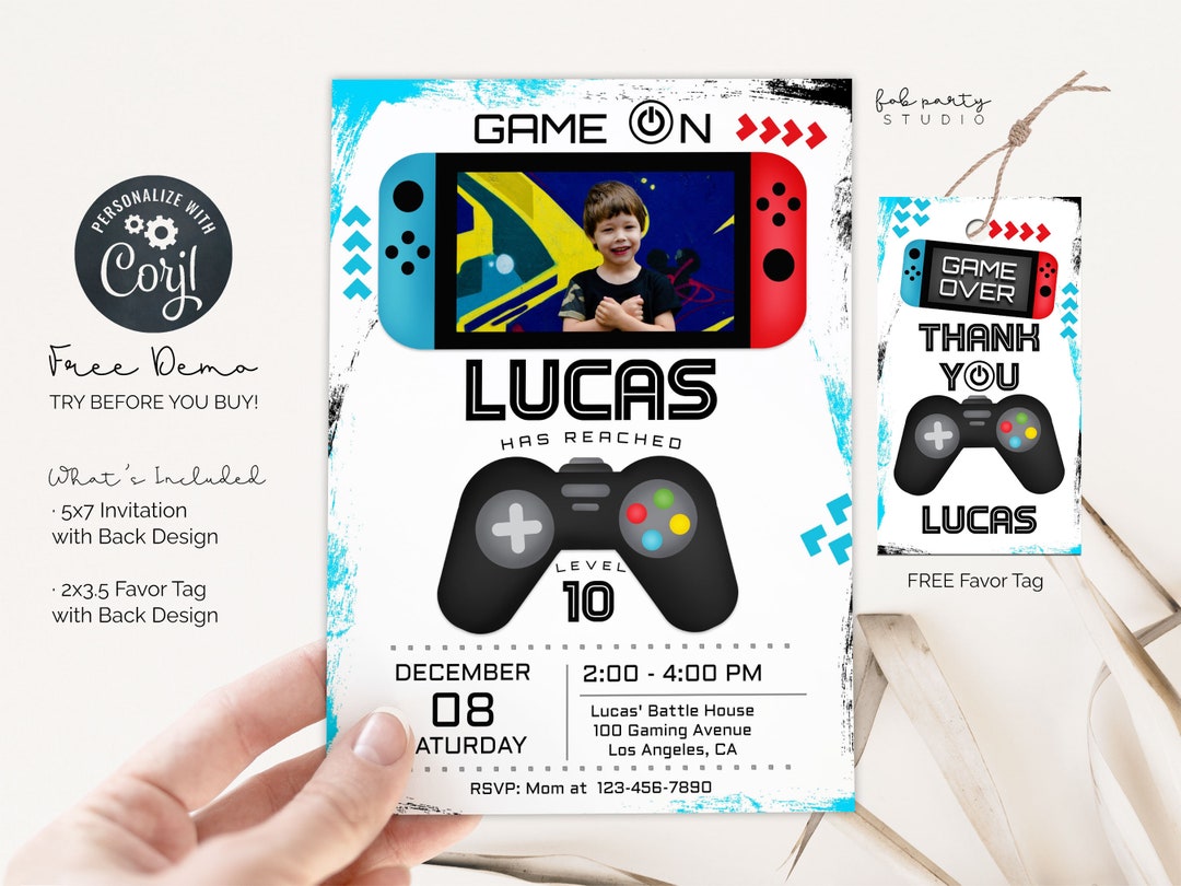Gamer Birthday Party Invitation Favor Tag Video Gaming - Etsy
