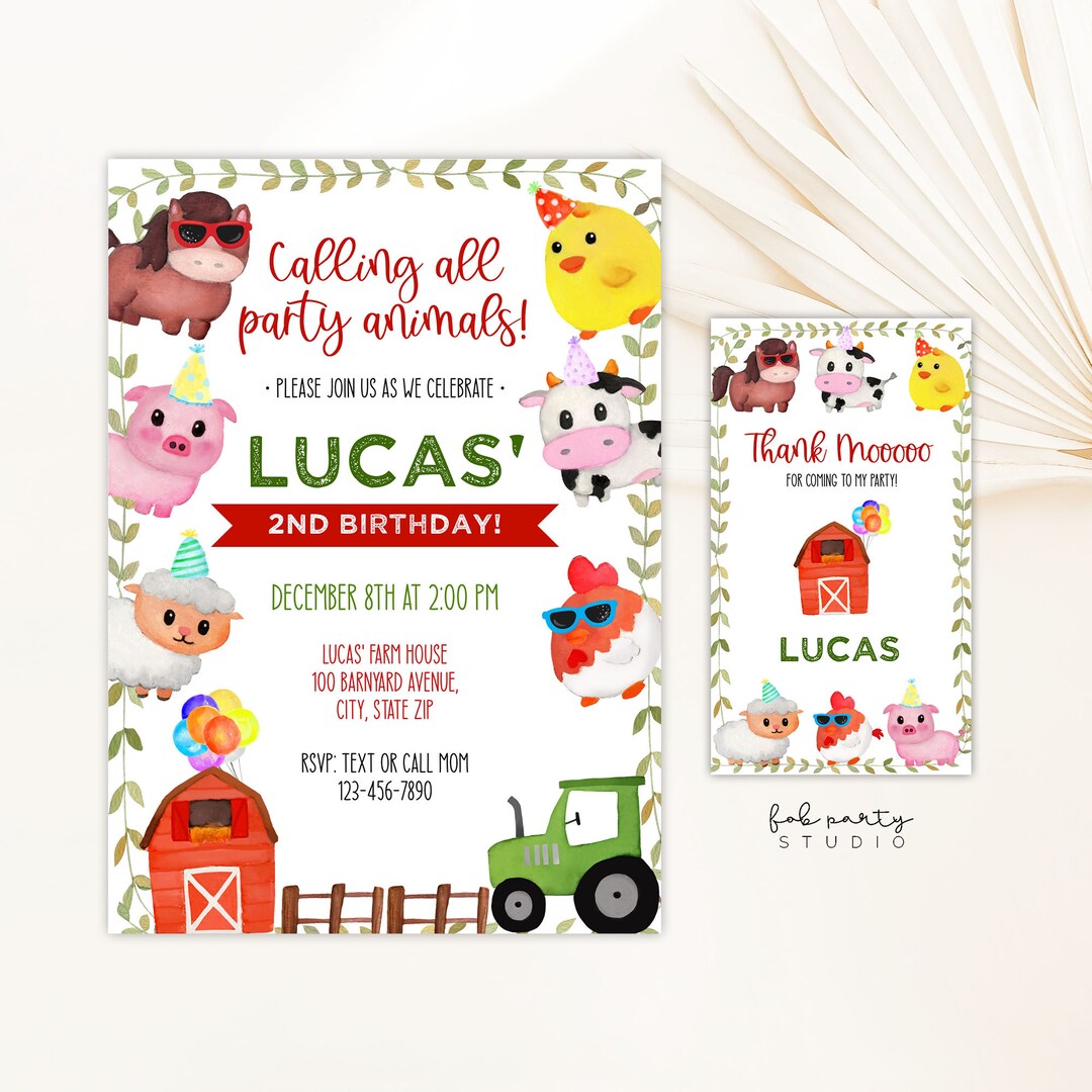 Farm Animals Birthday Party Invitation Favor Tag Digital - Etsy